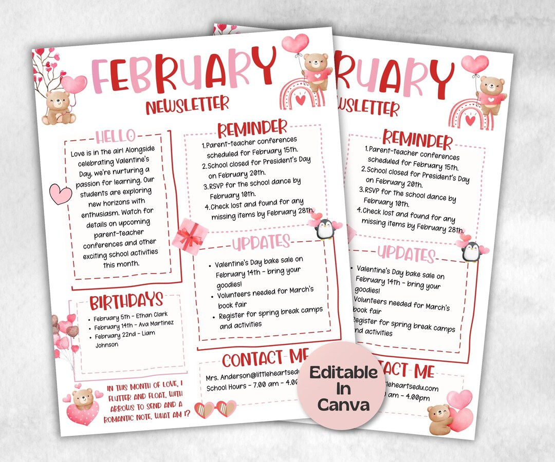 February Valentines Classroom Newsletter, Daycare Newsletter ...