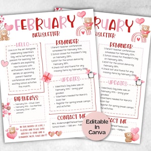 February Valentines Classroom Newsletter, Daycare Newsletter ...
