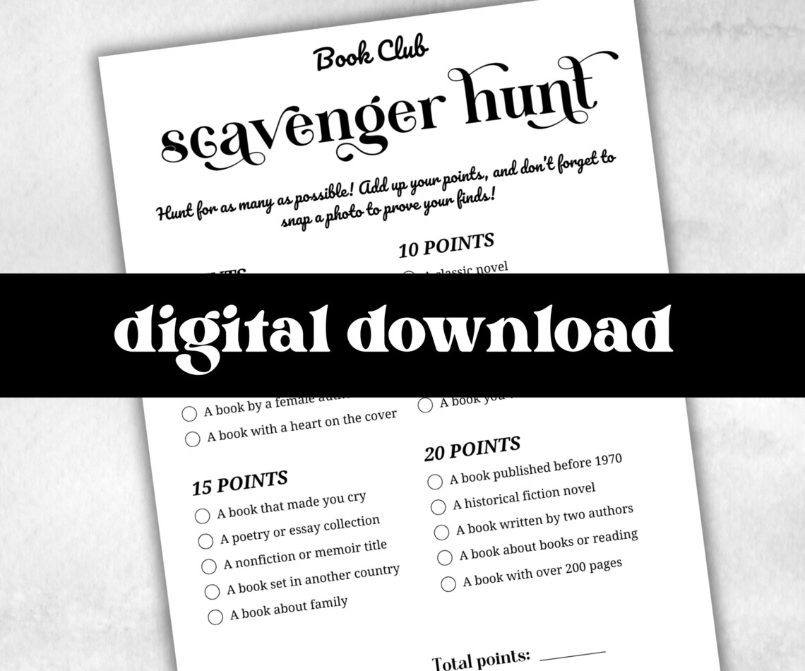 Book Club Scavenger Hunt, Book Club Hosting, Bookworm Meeting ...