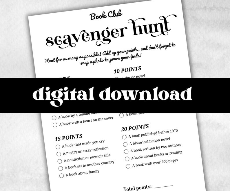 Book Club Scavenger Hunt, Book Club Hosting, Bookworm Meeting ...