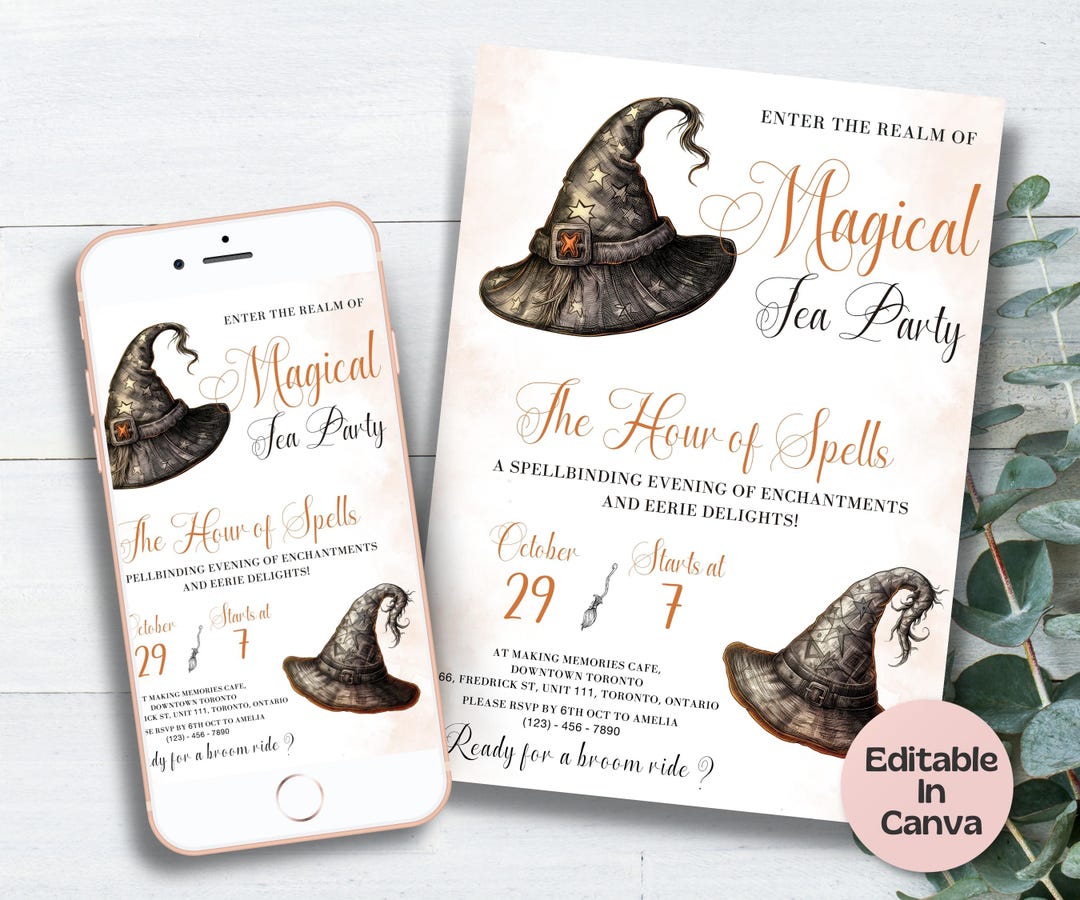 Costume Party Gothic Brunch Invite, Witch Hat Halloween Tea Party ...