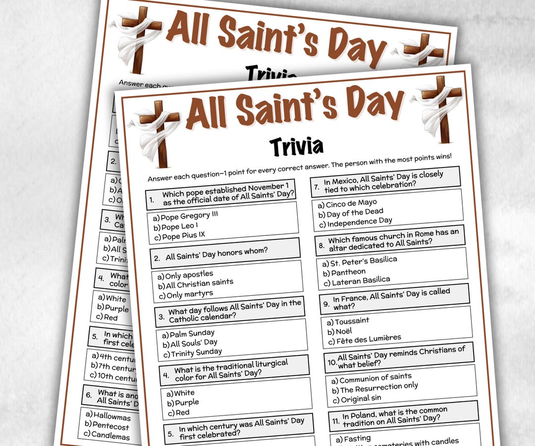 All Saint's Day Trivia, Catholic Church Activity, Church Fundraiser ...