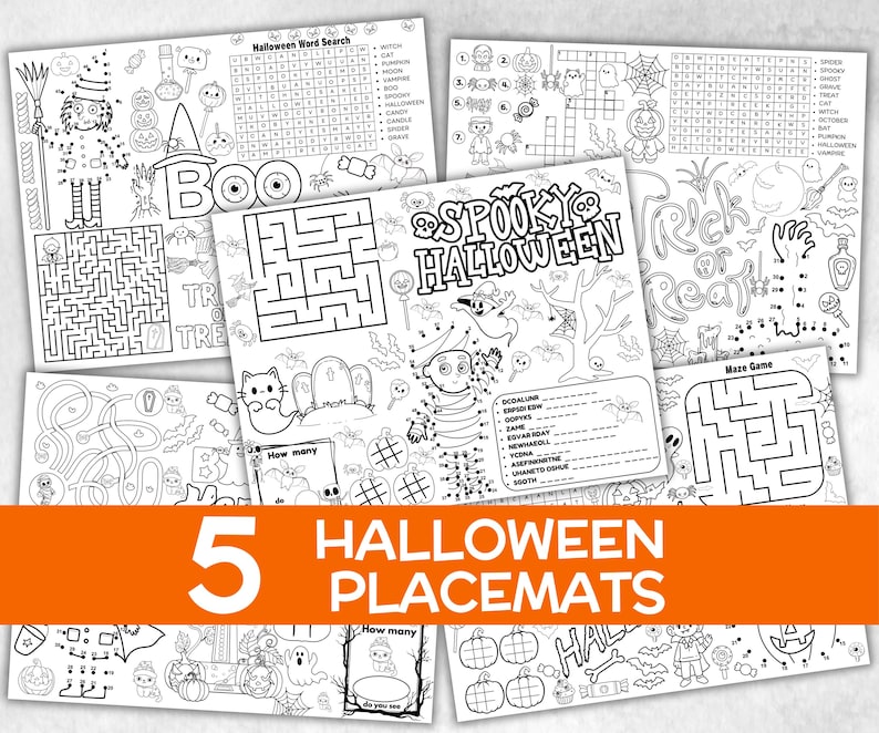 Halloween Placemats Bundle, Trick or Treat Table Game, Spooky Table ...