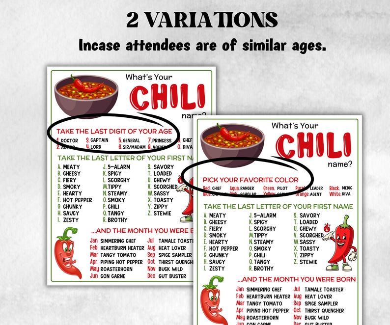 What is Your Chili Name Printable Game, Office Party, Daycare, Name ...