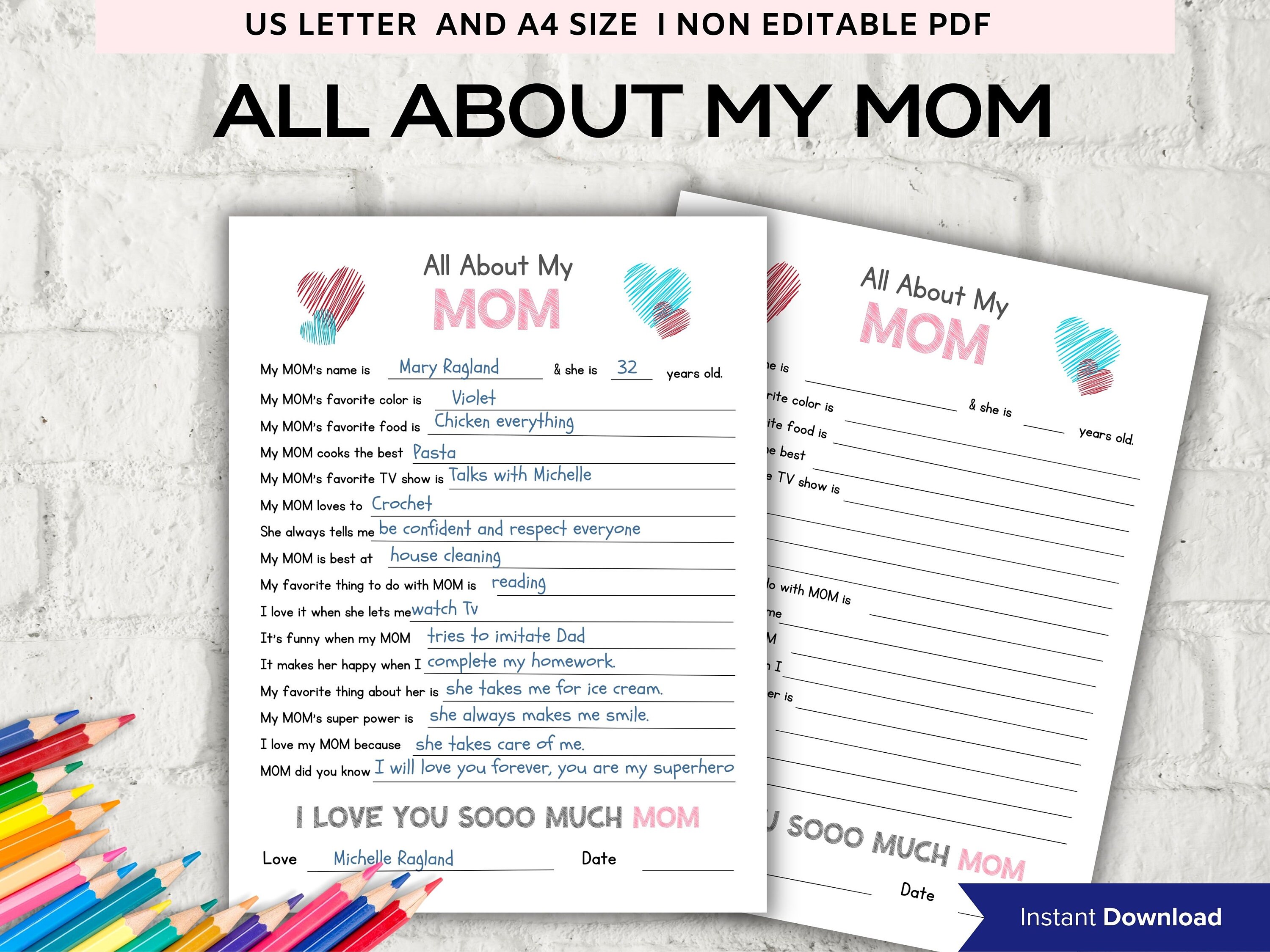 All About My Mom I Mother's Day Gift I Mom Birthday Gift I About Mom ...