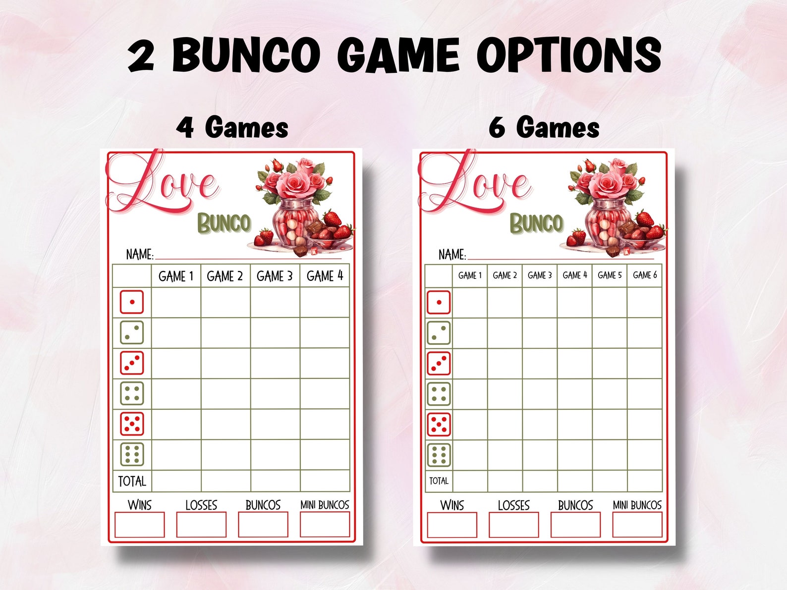Love Bunco Score Sheet Template | Pink and Red Printable Bunco ...
