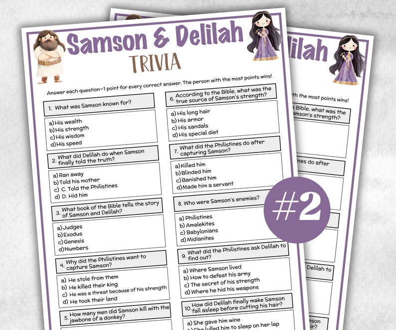 Printable Samson and Delilah Trivia for Kid, Old Testament Activity ...