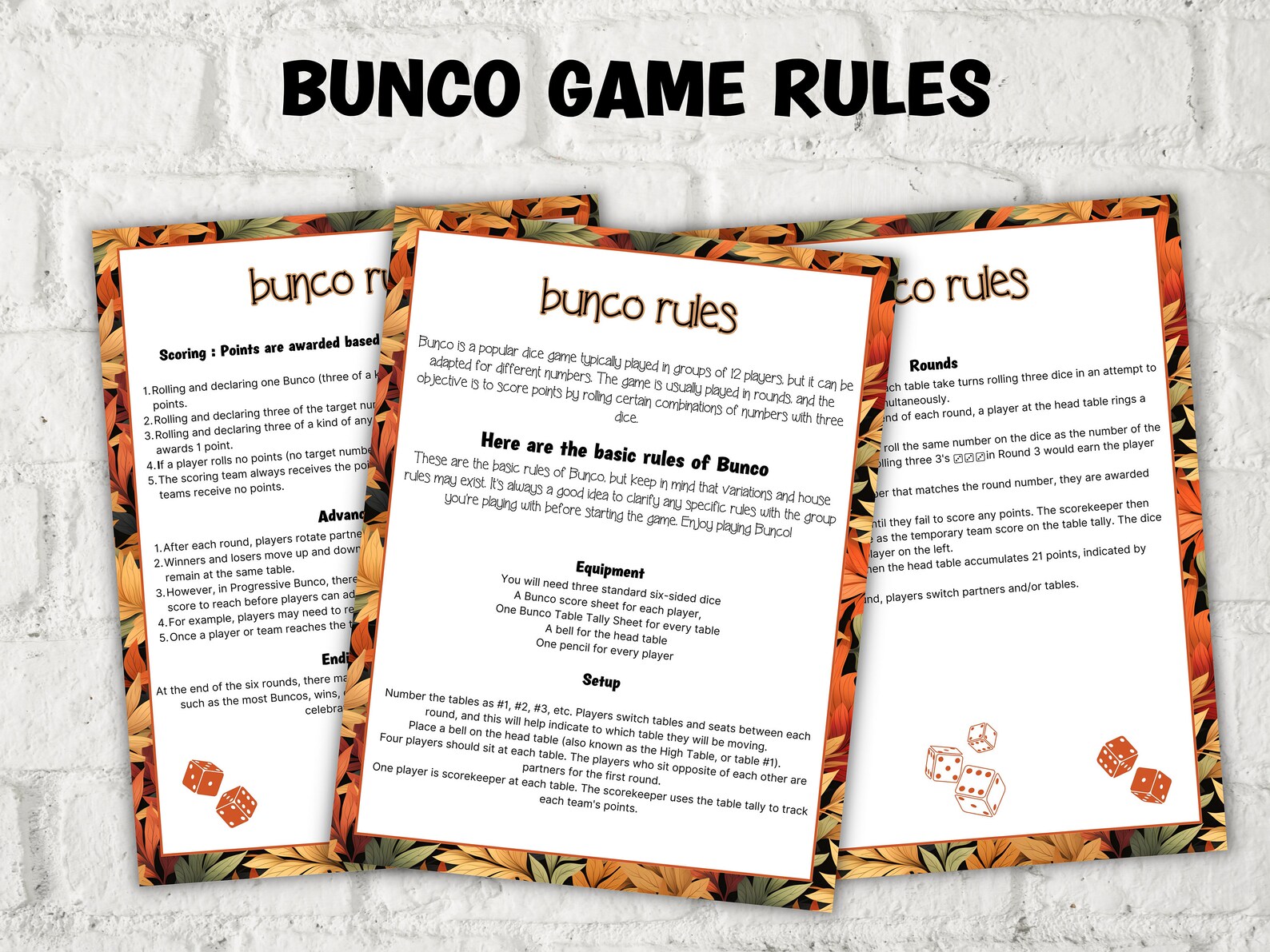 Thanksgiving Printable Bunco Cards I Bunco Score Cards I Bunco Score ...