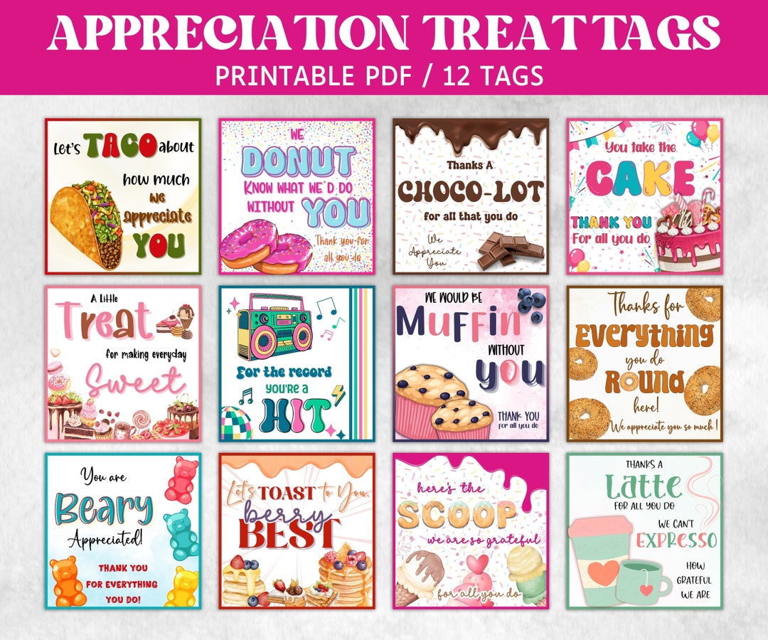 Appreciation Treat Tag, Volunteer Thank You Tag, End of Year Snack ...