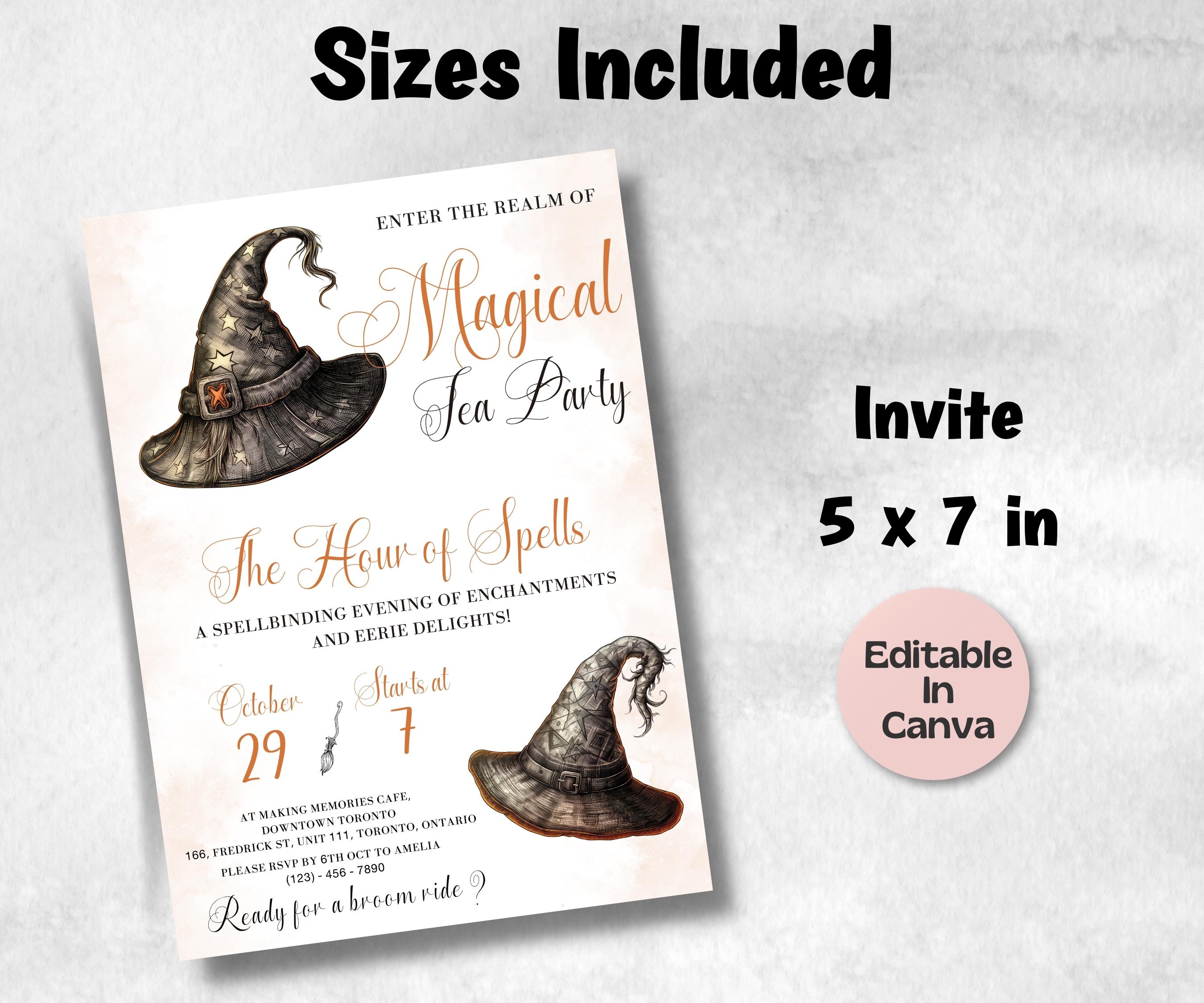 Costume Party Gothic Brunch Invite, Witch Hat Halloween Tea Party ...