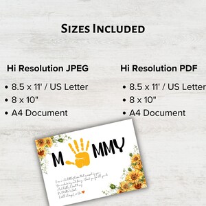 Sunflower Mother's Day Handprint I Mother's Day Keepsake I Mother's Day ...