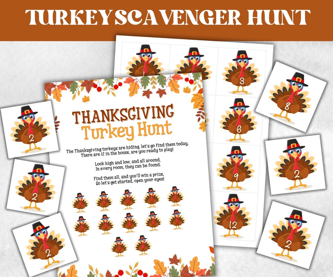 Thanksgiving Turkey Scavenger Hunt Game, Printable Family Game, Fun for ...