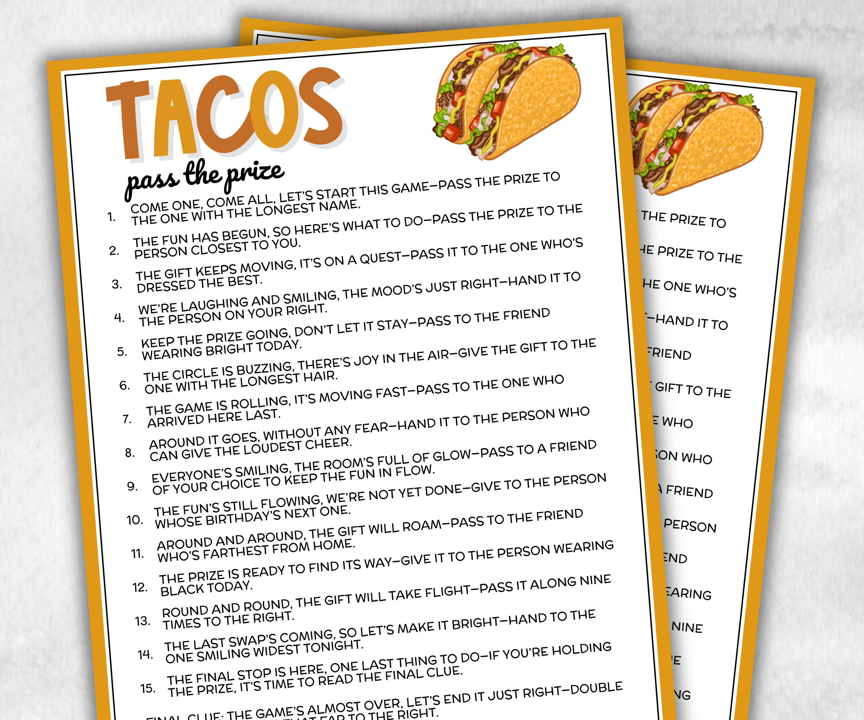 Taco Pass the Prize, Cinco De Mayo, Fiesta Taco Birthday, Southwestern ...