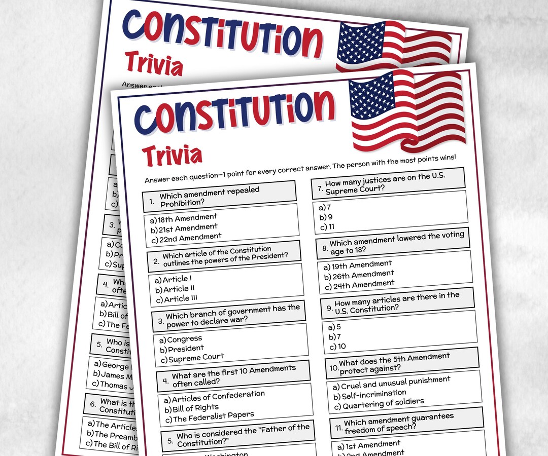 Constitution Trivia, Drinking game, American Trivia, Classroom Activity ...