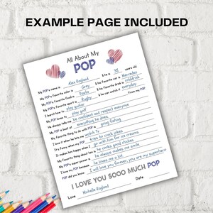 All About My Pops Fill in the Blank I Father's Day Gift I About Pop I ...