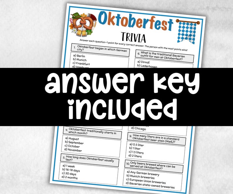 Printable Oktoberfest Trivia, Beer Theme Birthday, Seniors Trivia Night ...