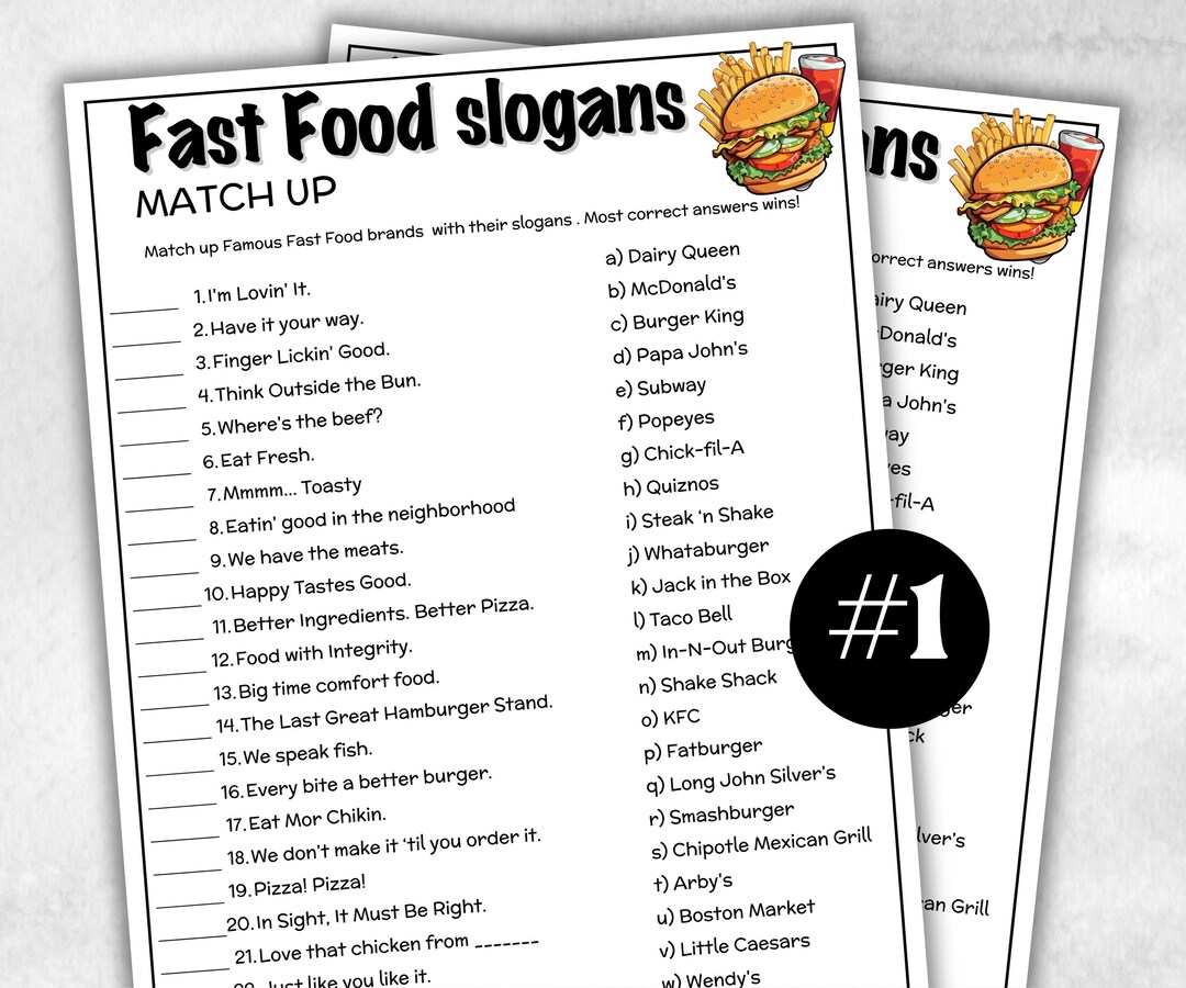 Fast Food Slogan Trivia, TV Commercial Trivia,soda Drink Office Party ...