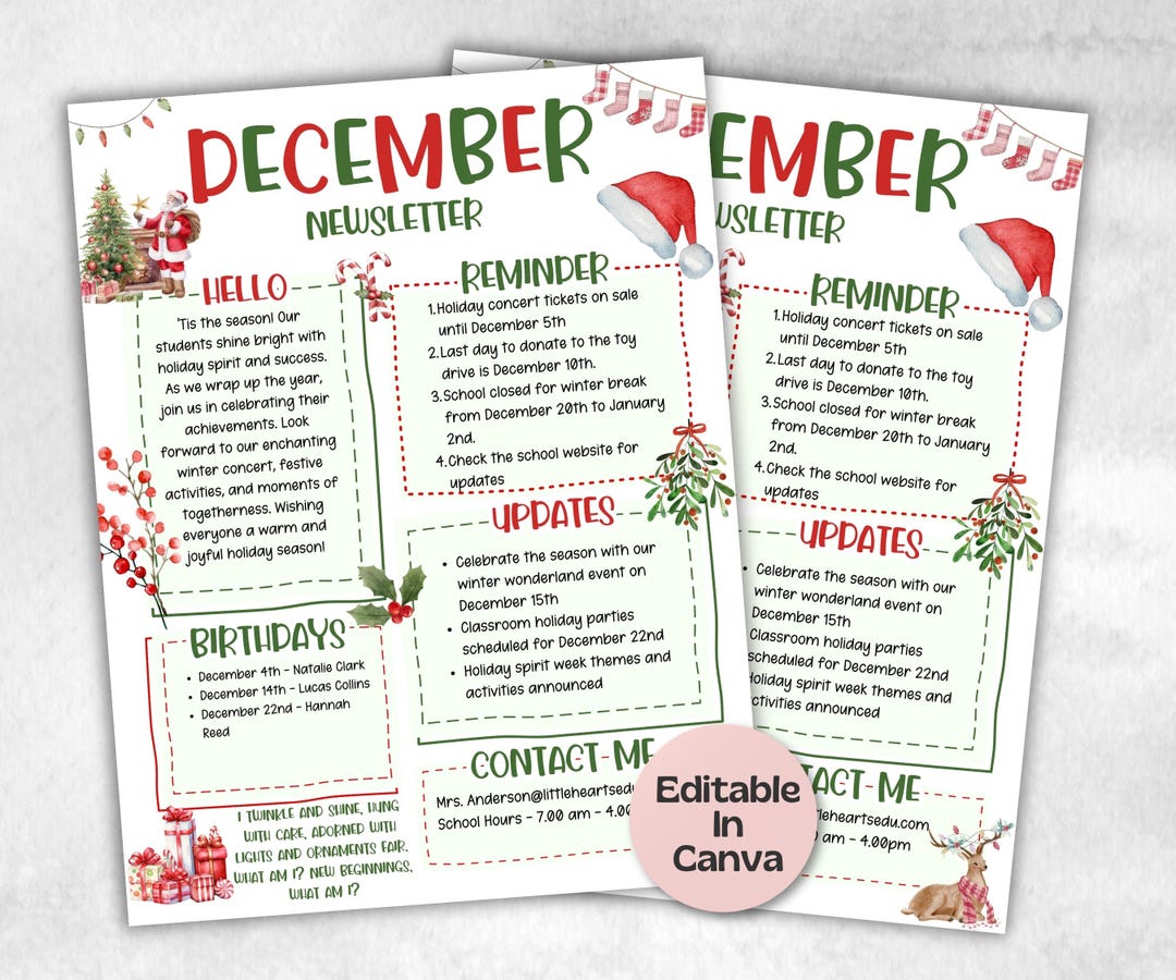 Christmas December Classroom Newsletter, Daycare Newsletter Canva ...