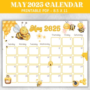 Bee Themed 2025 Printable Calendar - Etsy
