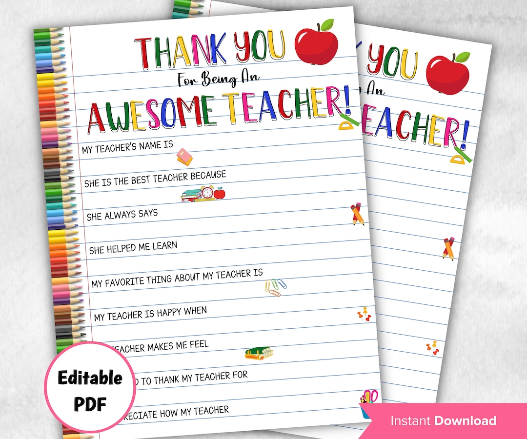 Editable All About My Teacher | Teacher Appreciation Gift | End of Year ...