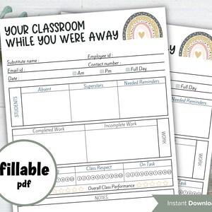 Fillable Substitute Teacher Notes I While You Were Away I Printable ...