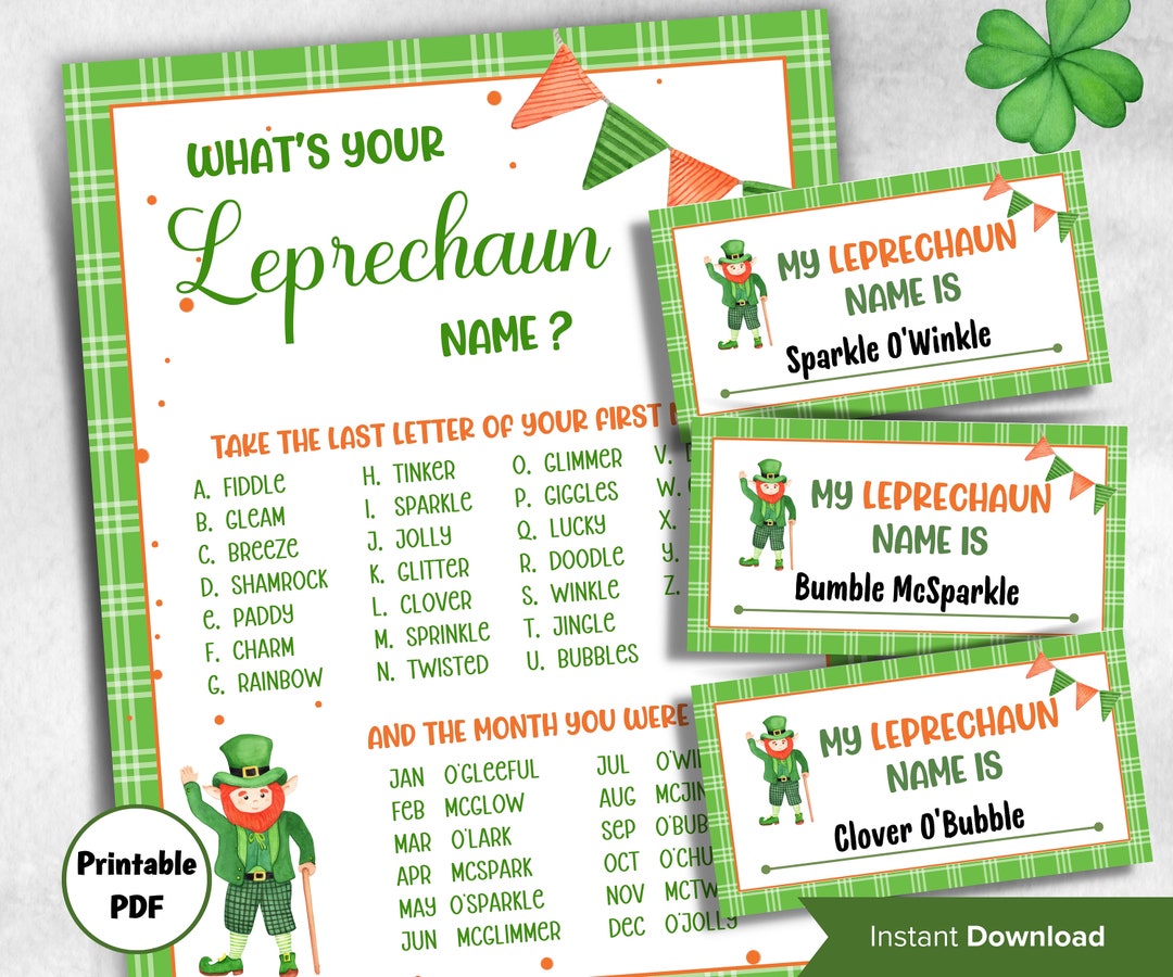 What's Your Leprechaun Name, St Patricks Day Games, Leprechaun Name Tag ...