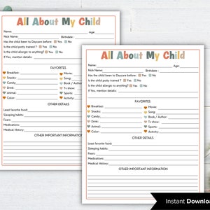 Daycare All About Me Printable I Daycare Questions I Daycare ...