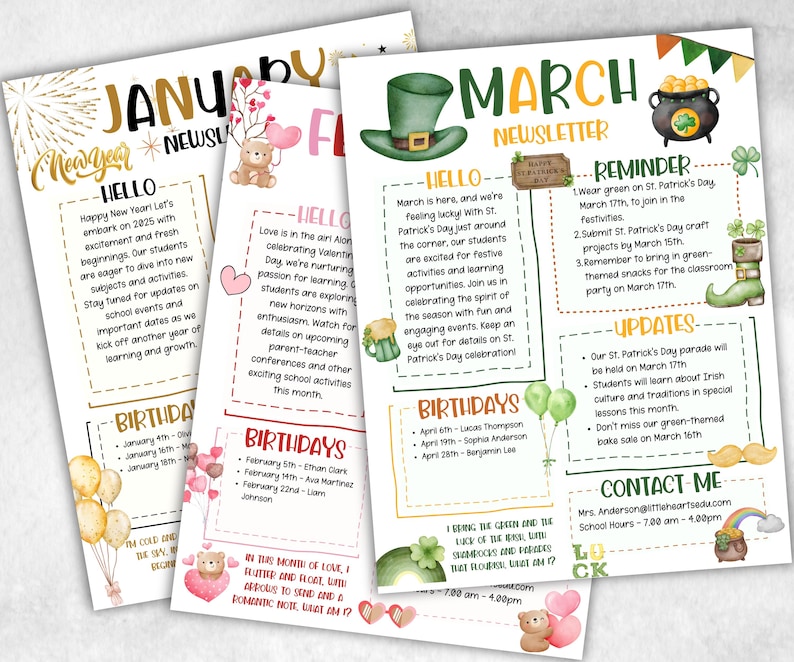 Monthly Classroom Newsletter, Daycare Class Newsletter, 12 Month ...