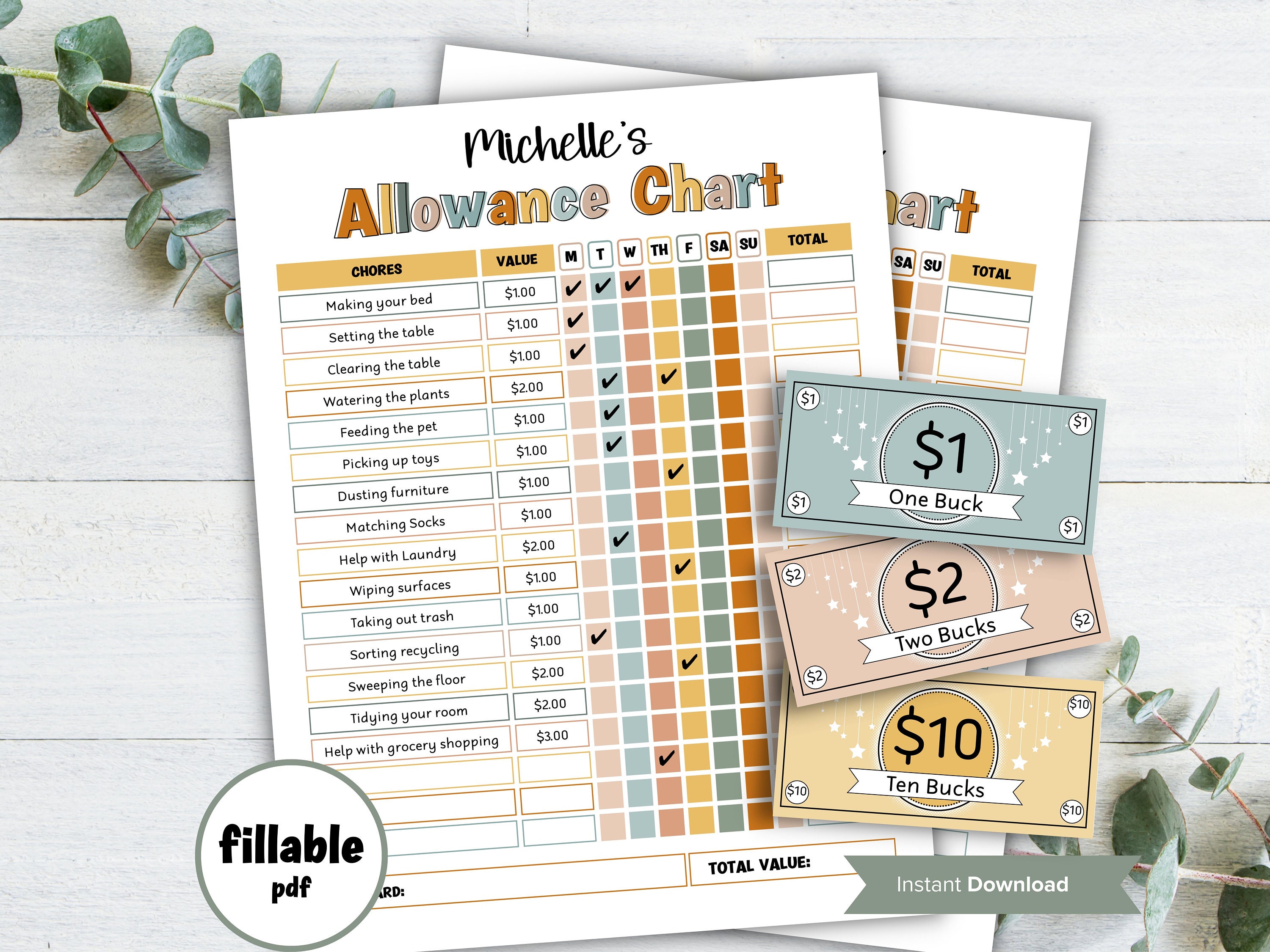 Editable Allowance Chart Allowance Tracker Chore Chart - Etsy