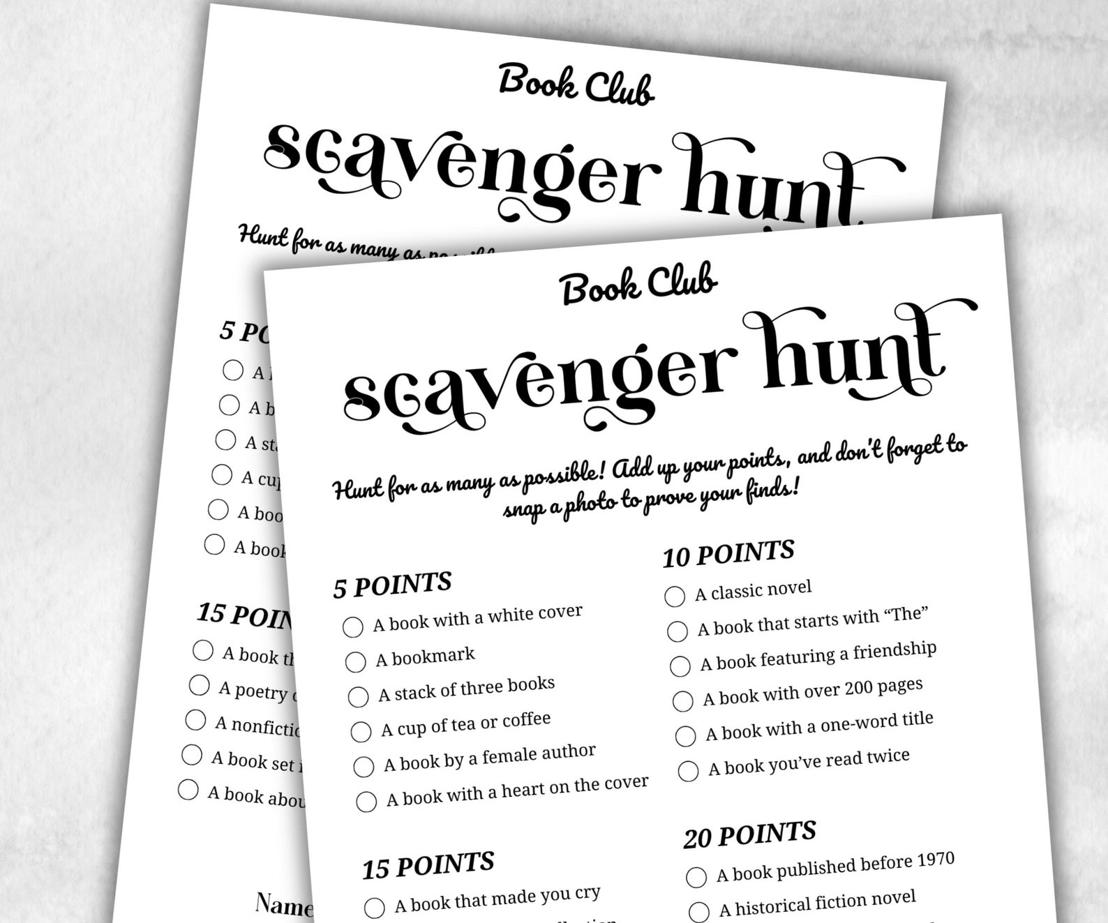 Book Club Scavenger Hunt, Book Club Hosting, Bookworm Meeting ...