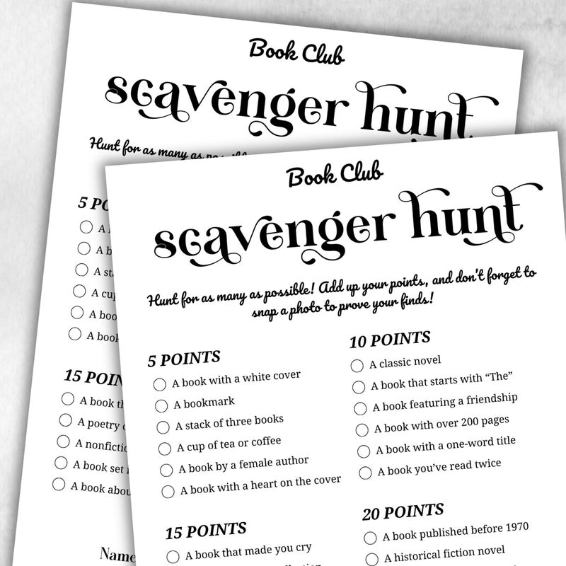 Book Club Scavenger Hunt - Etsy