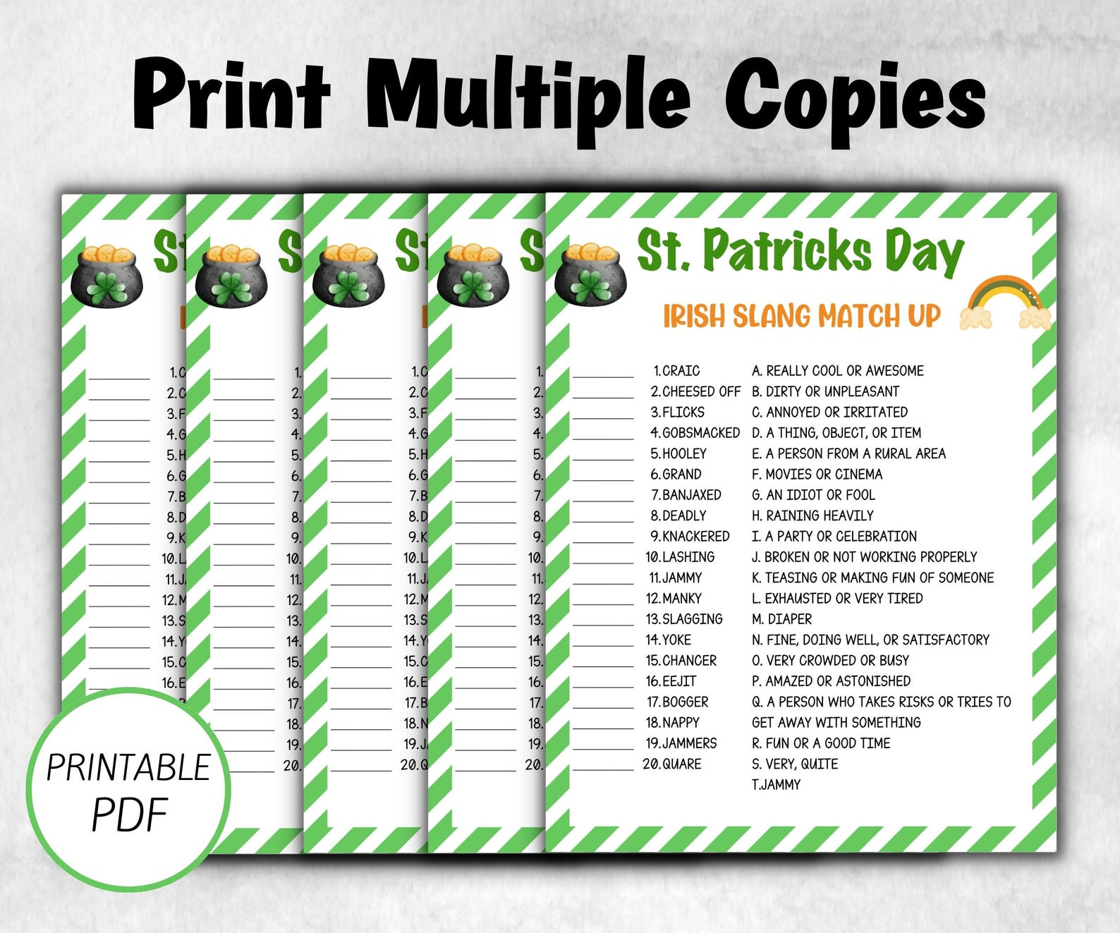 St. Patrick's Day Irish Slang Match Up, Office Fun, No Drinking ...