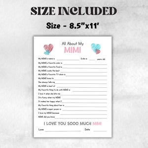 All About My Mimi Card Questionnaire, Personalized Gift, Mimi Gift From ...