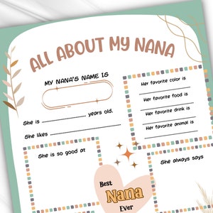 All About My Nana I Mothers Day Printable Gift Mothers Day ...