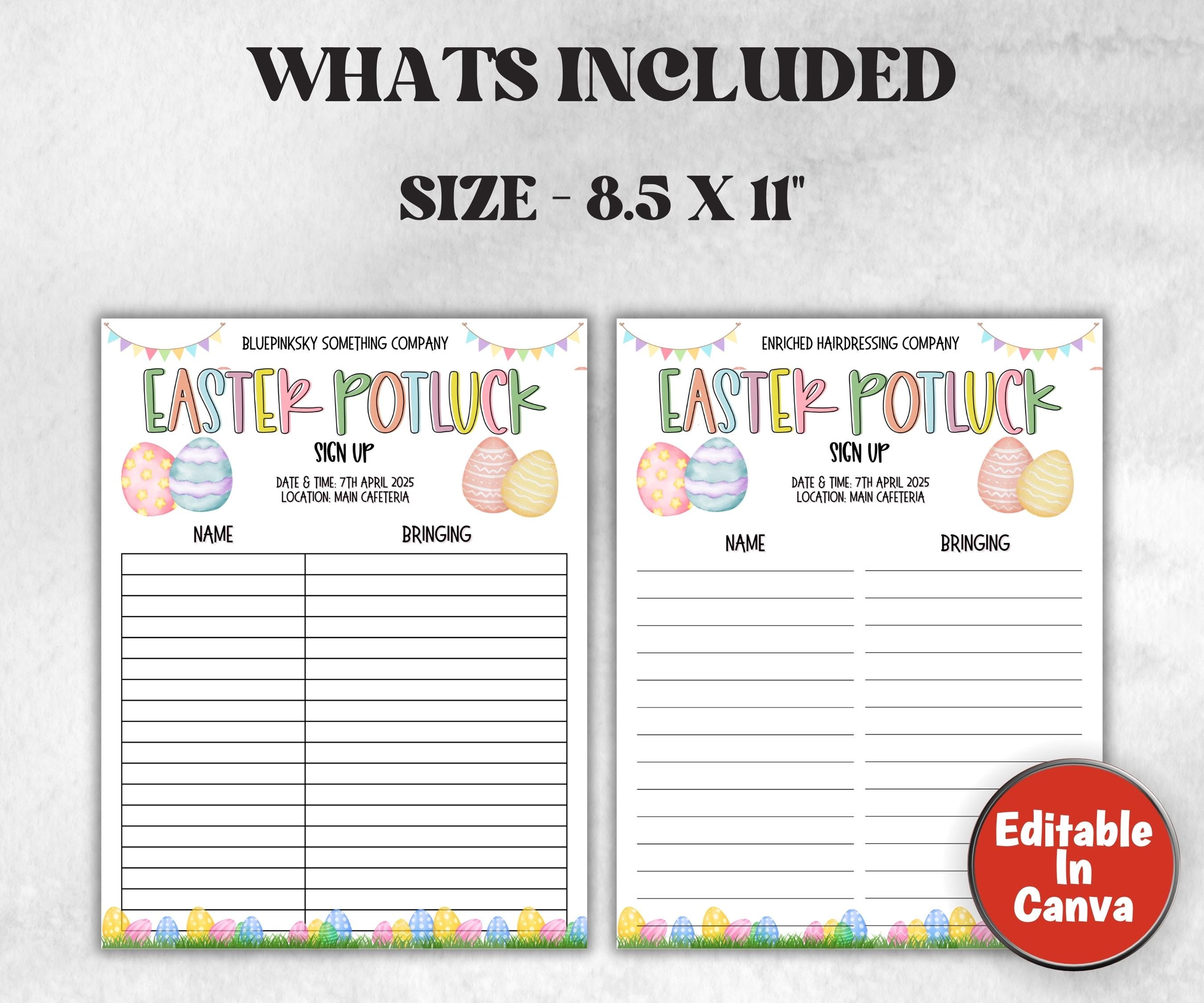 Editable Easter Sign up Form, Canva Easter Potluck Sheet, Food Sign-up ...