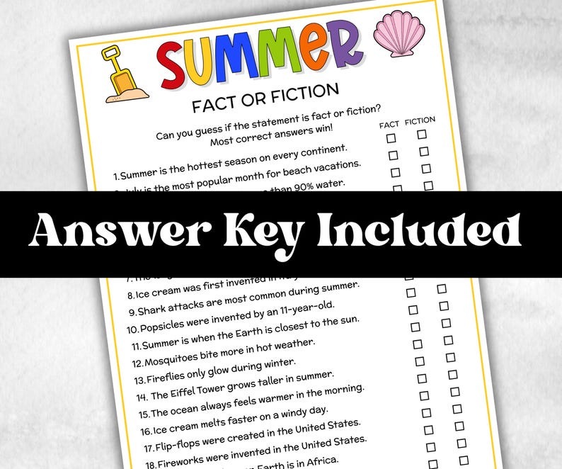 Summer Fact or Fiction, True or False, End of School Summer Activities ...