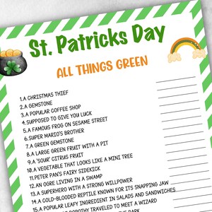 St. Patrick's Day All Things Green Game, Office Fun, Non-drinking ...