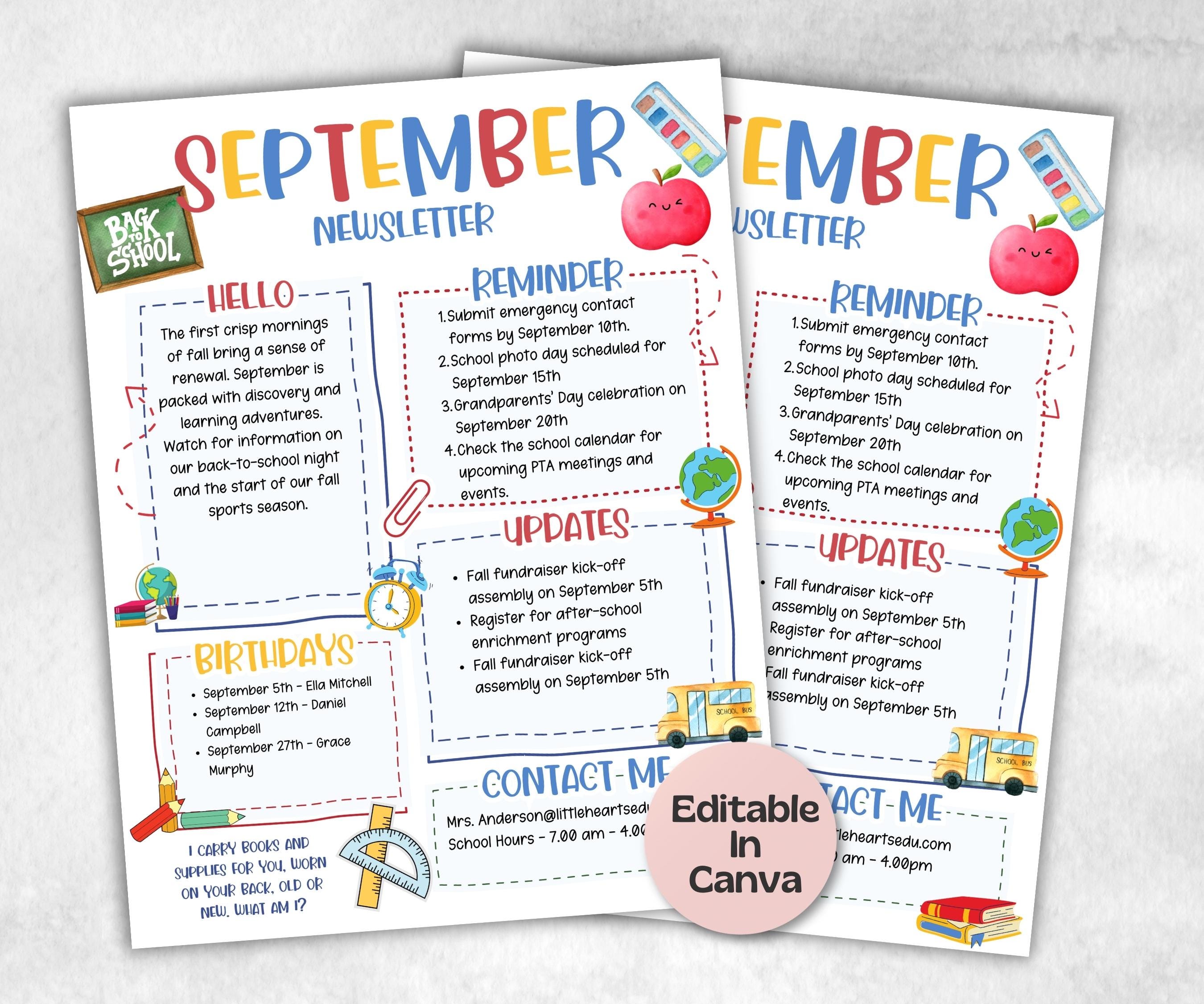 Back to School September Classroom Newsletter, Daycare Newsletter Canva ...