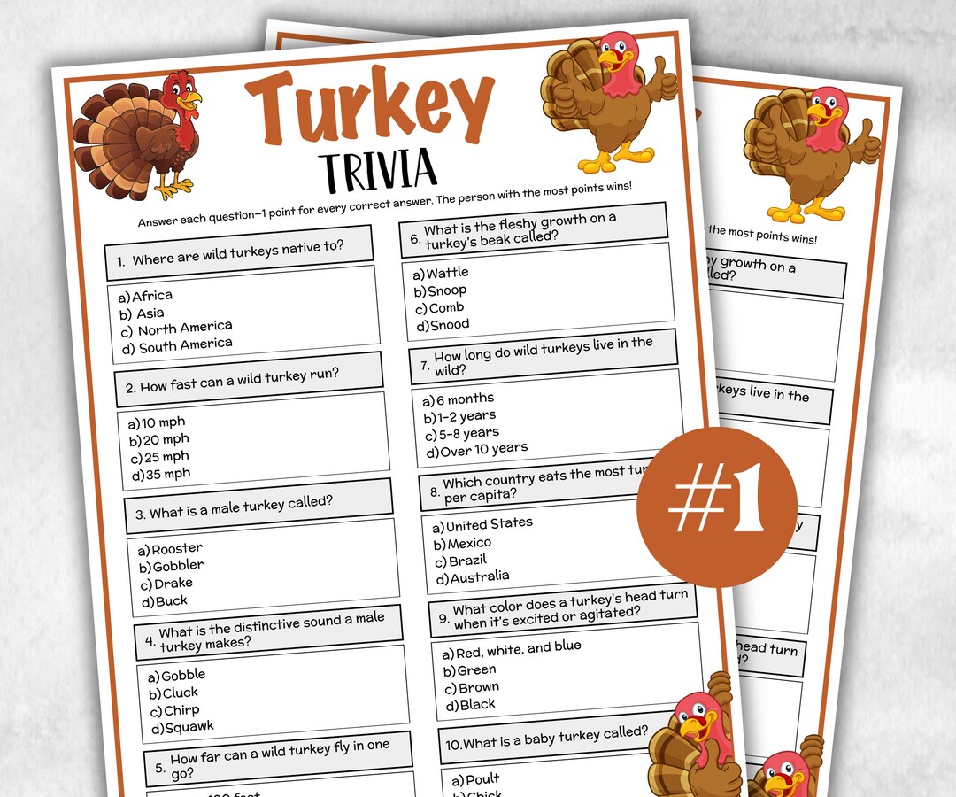 Turkey Trivia Game, Thanksgiving Fall Party Trivia Game, Friendsgiving ...