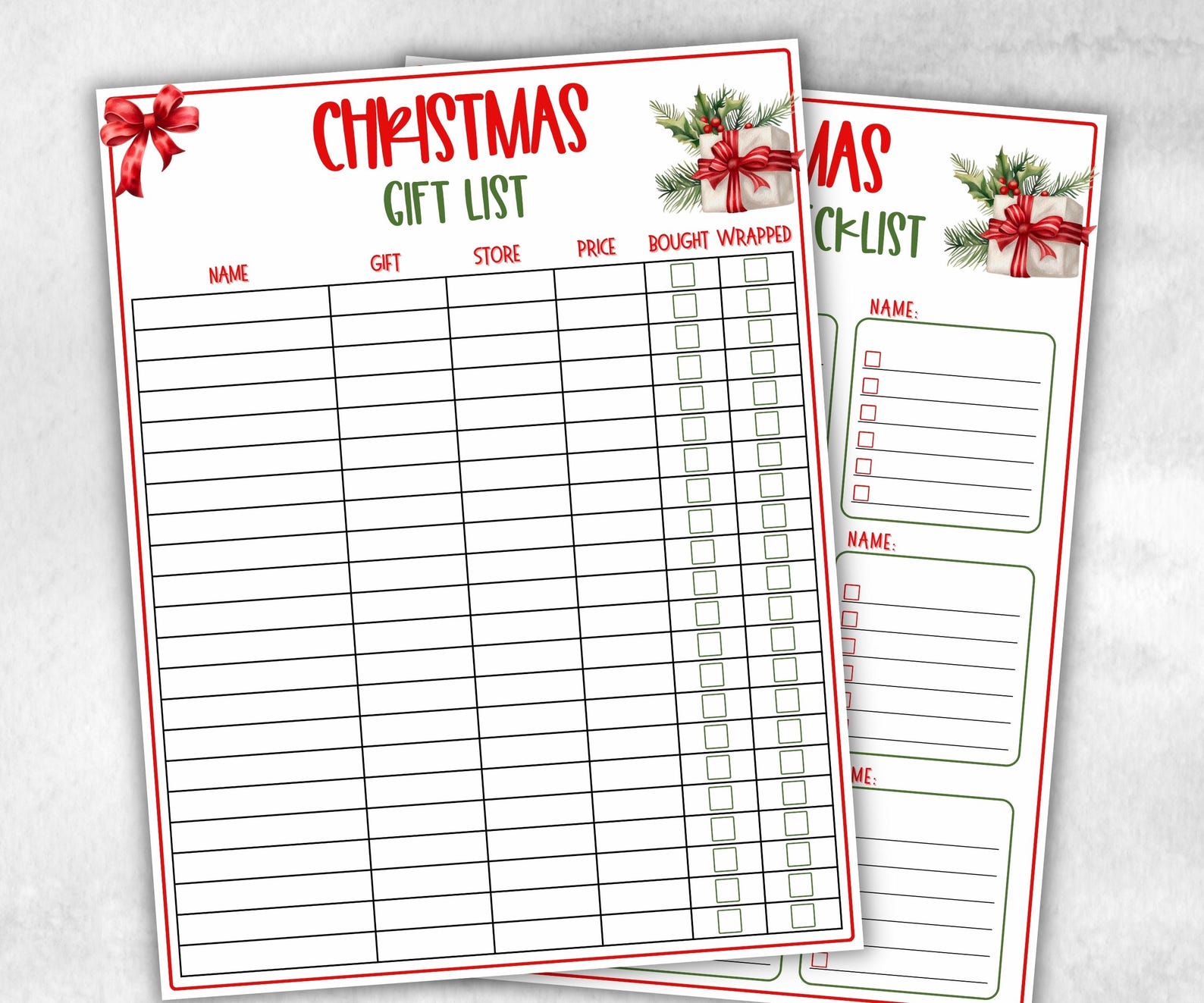 Printable Christmas Gift List, Holiday Shopping Budget Tracker ...