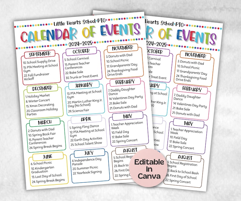 PTA PTO Event Planner, Monthly School Events Calendar Flyer, Pta PTO ...