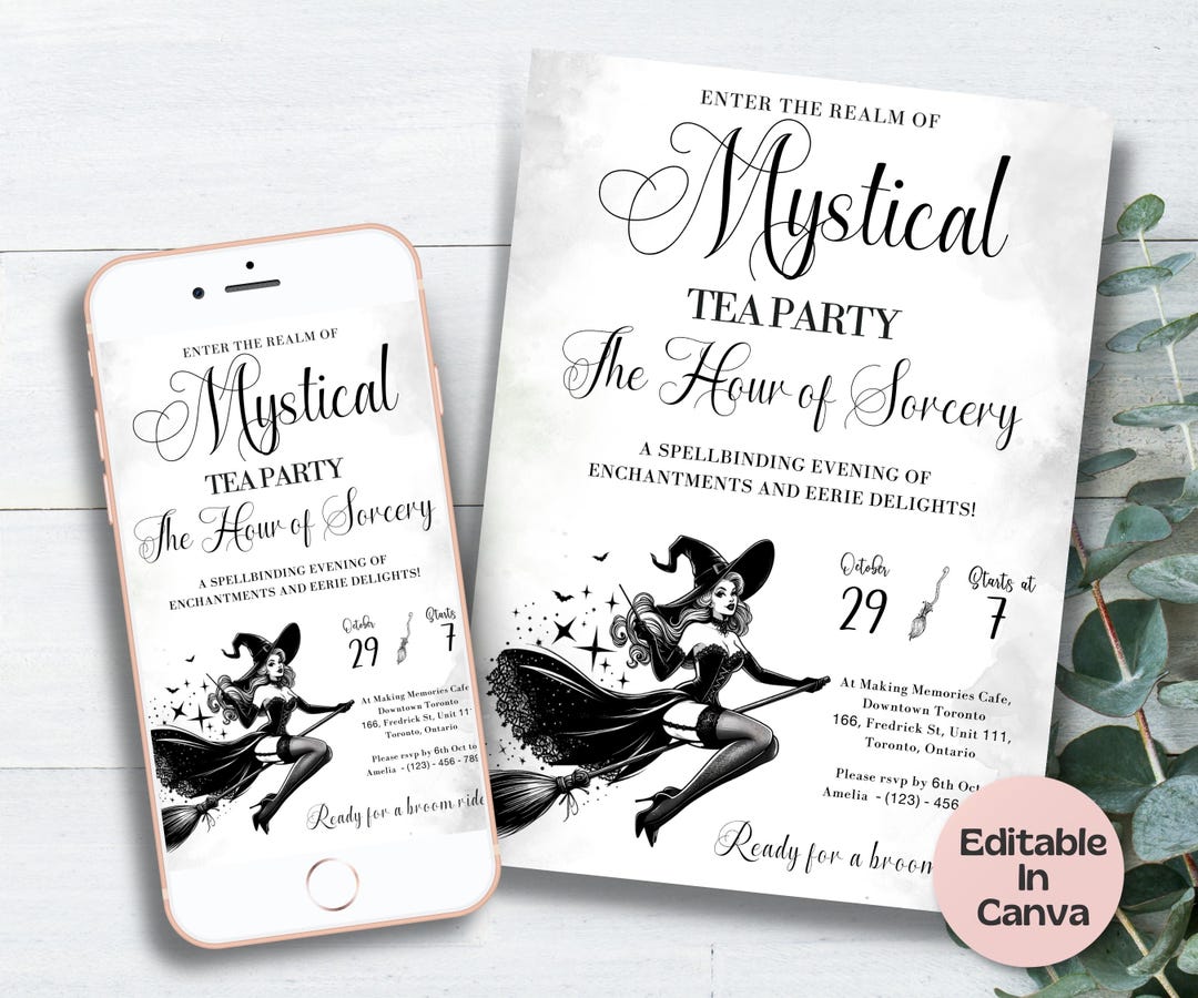 Tea Party Invitation Printable, Witch Tea Party Template, Halloween ...