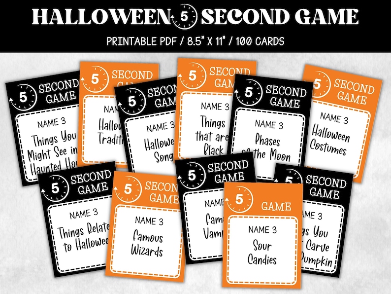 Halloween 5 Second Game, Family Fun Night, Spooky Party Activity, Fast ...