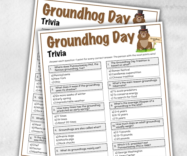 Groundhog Day Trivia, Groundhog Day Party Games, Family Game Night ...