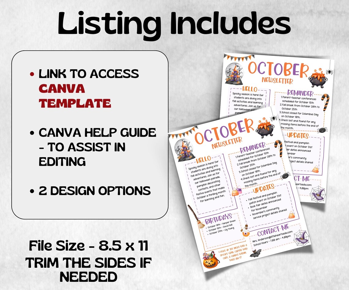 October Halloween Classroom Newsletter, Daycare Newsletter Canva ...