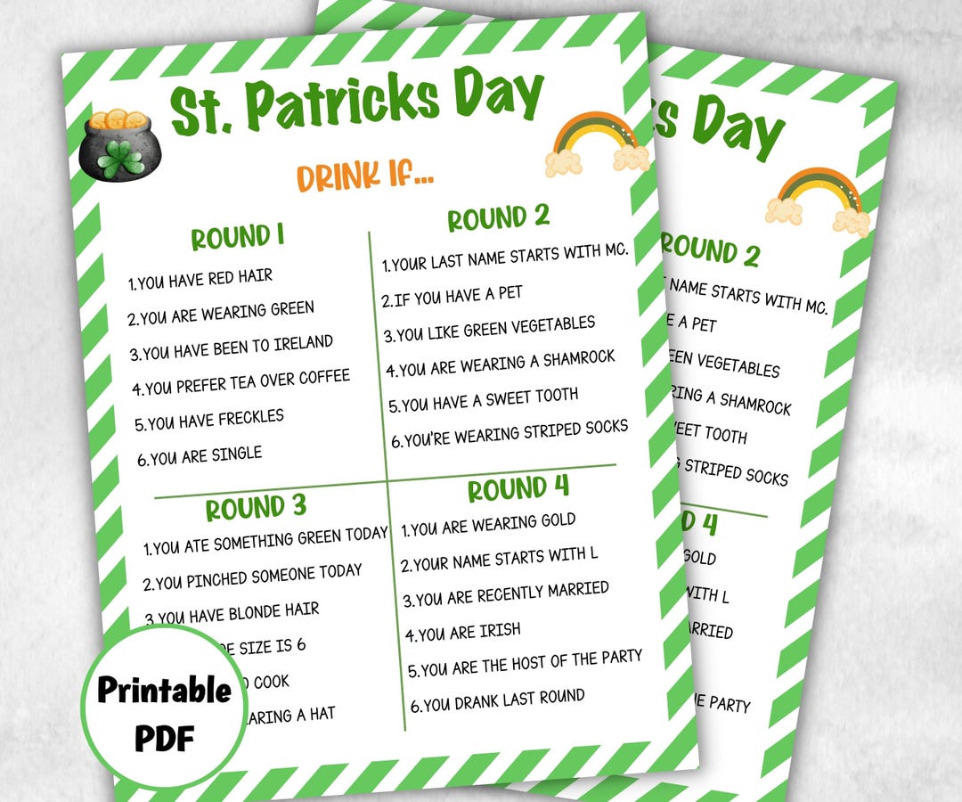 St. Patrick's Day Drinking Drink If Game, Office Fun, Icebreaker ...