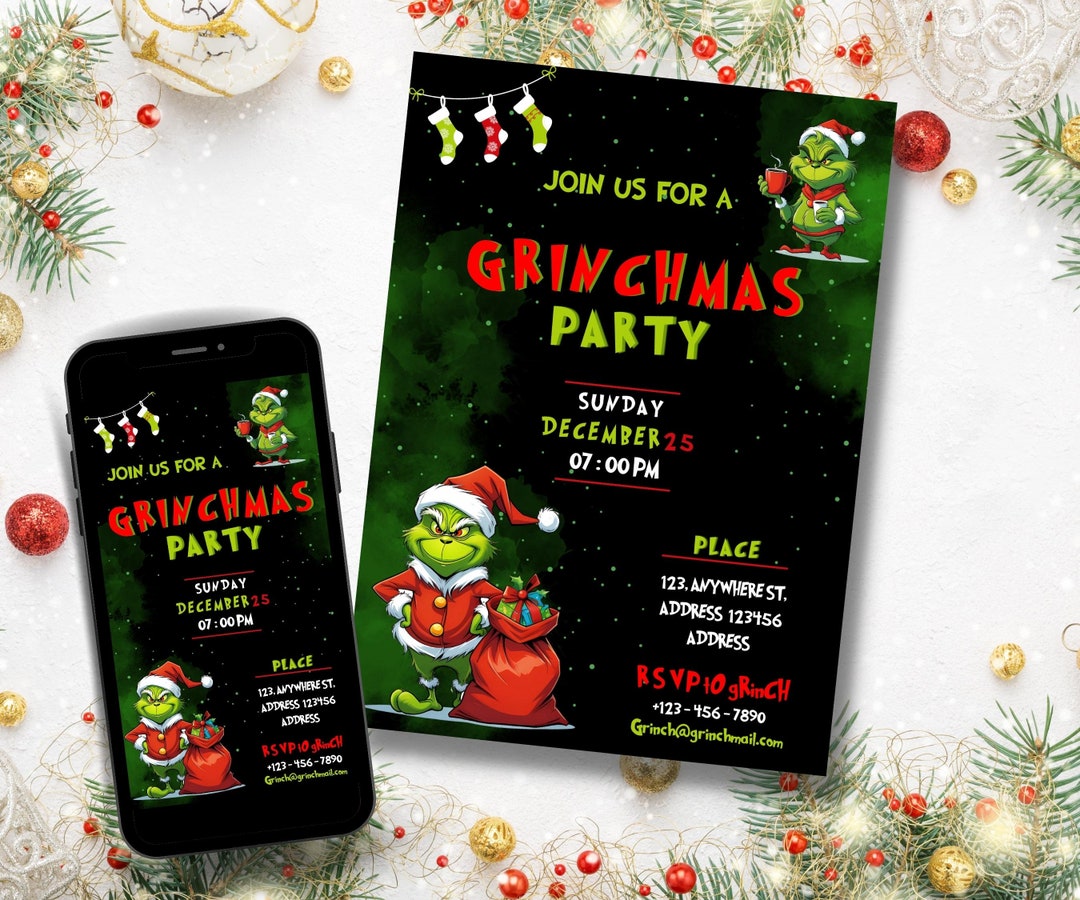 Grinchmas Party | Editable Christmas Party Invitation | Christmas Eve ...