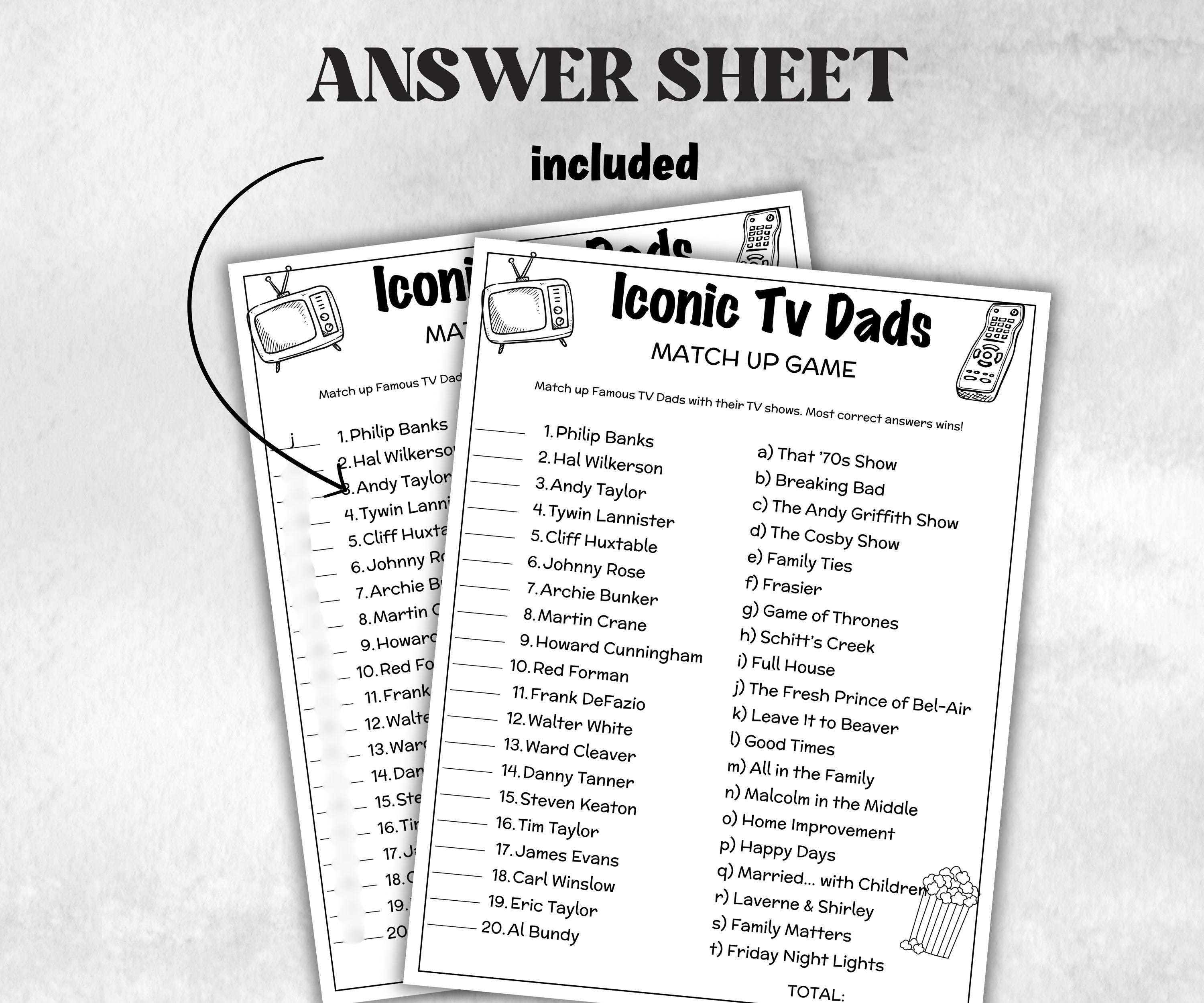 Iconic TV Dads Trivia Party Game, Daddy Trivia Quiz, TV Sitcoms, Senior ...