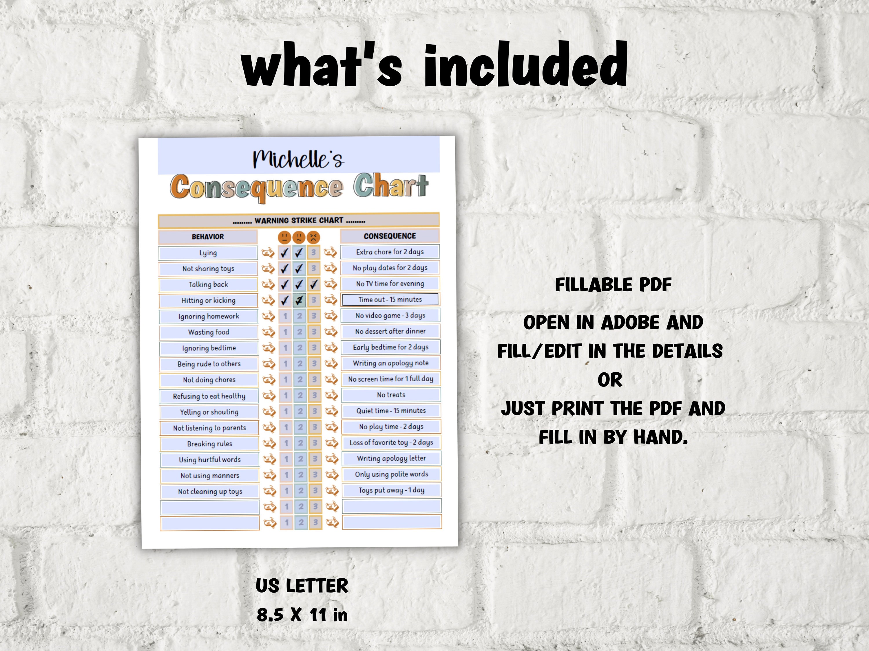 Consequence Chart for Kids, Teen Behavior Chart, Good Behavior Chart ...