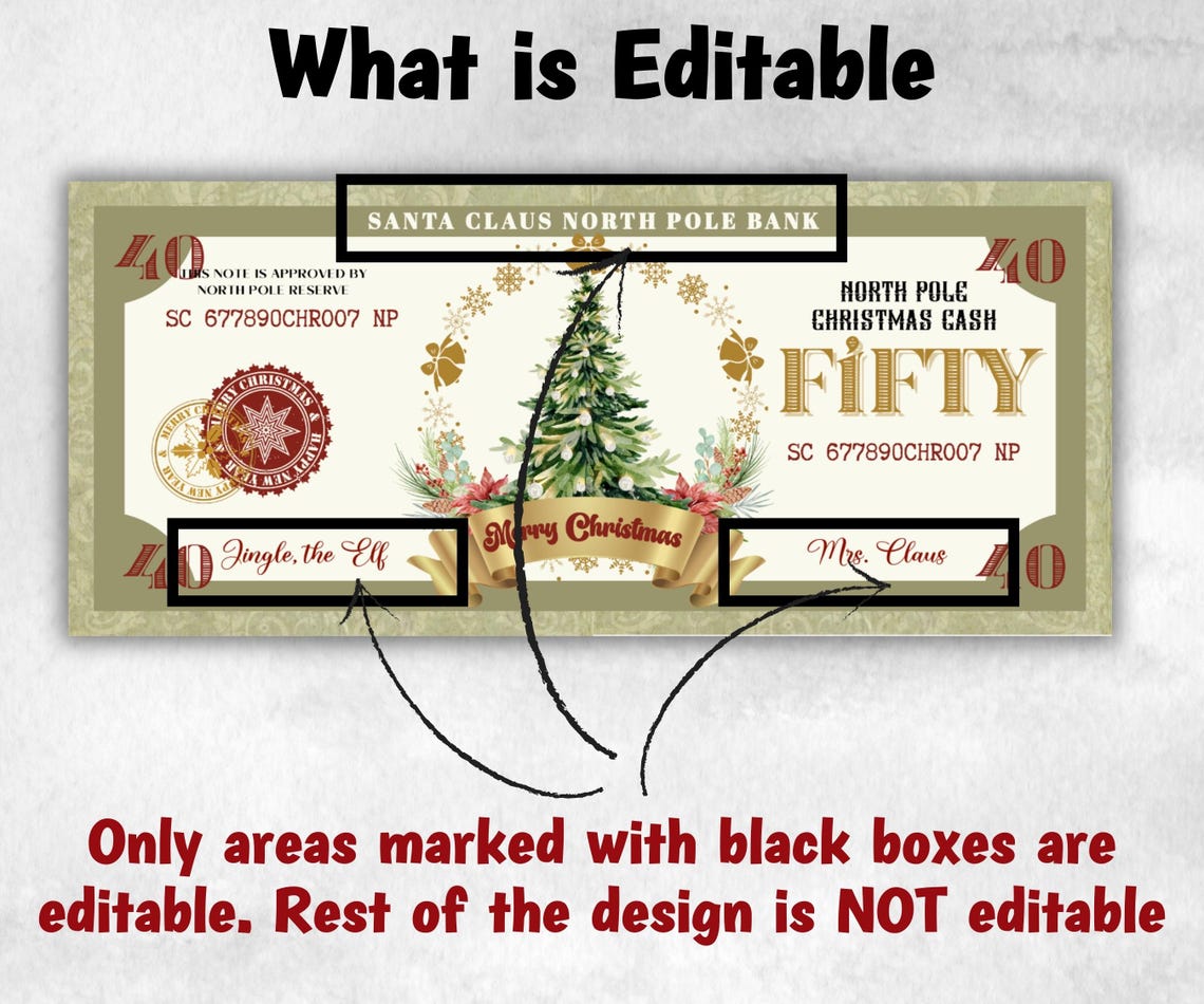 Editable Christmas Bucks, Ready to Print Christmas Play Money, North ...